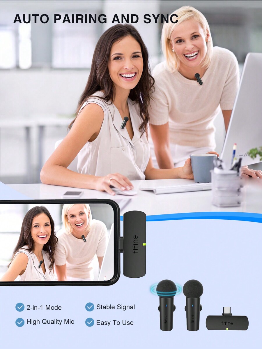 FIFINE Wireless Lavalier System With 2 Microphones, 2.4GHz Cordless ...