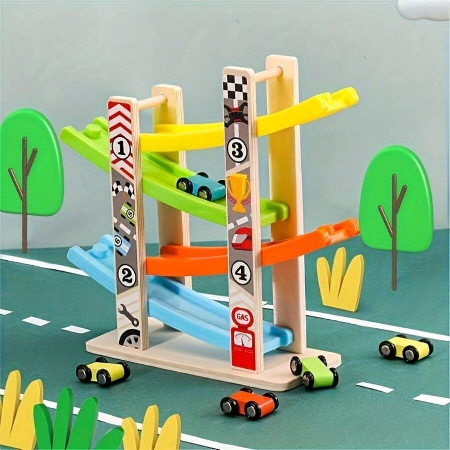 Car Toys, Wooden Car Ramp Racer Toy Vehicle Set Mini Cars & Race Tracks ...