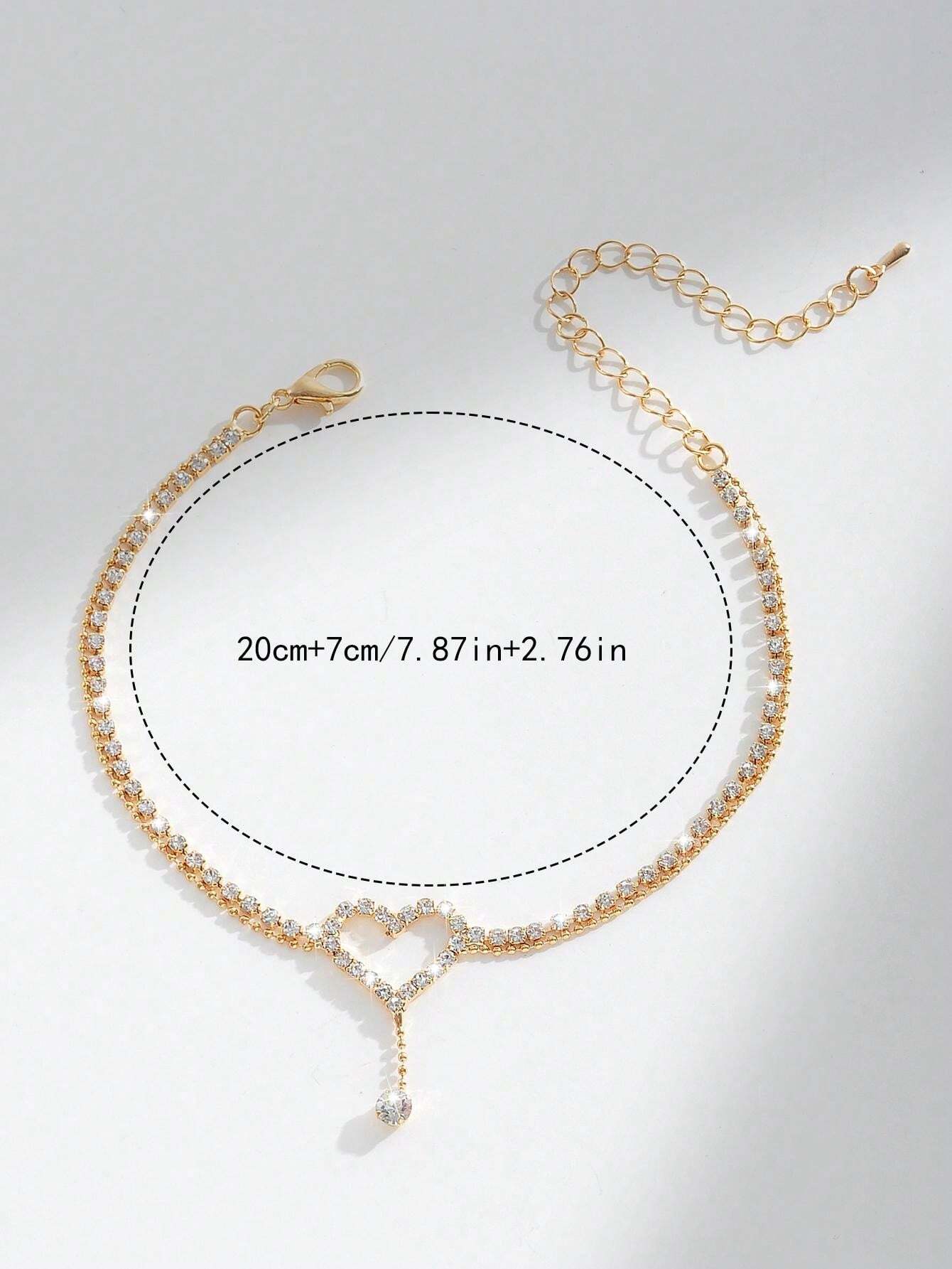 1pc Exquisite & Glamorous Multilayer Hollow Heart & Teardrop Shaped Pendant Anklet With Micro ...