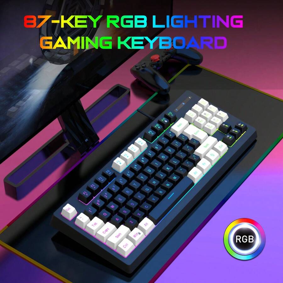 HXSJ 87-Key Wired Membrane RGB Backlit Gaming Keyboard With 25 Anti ...