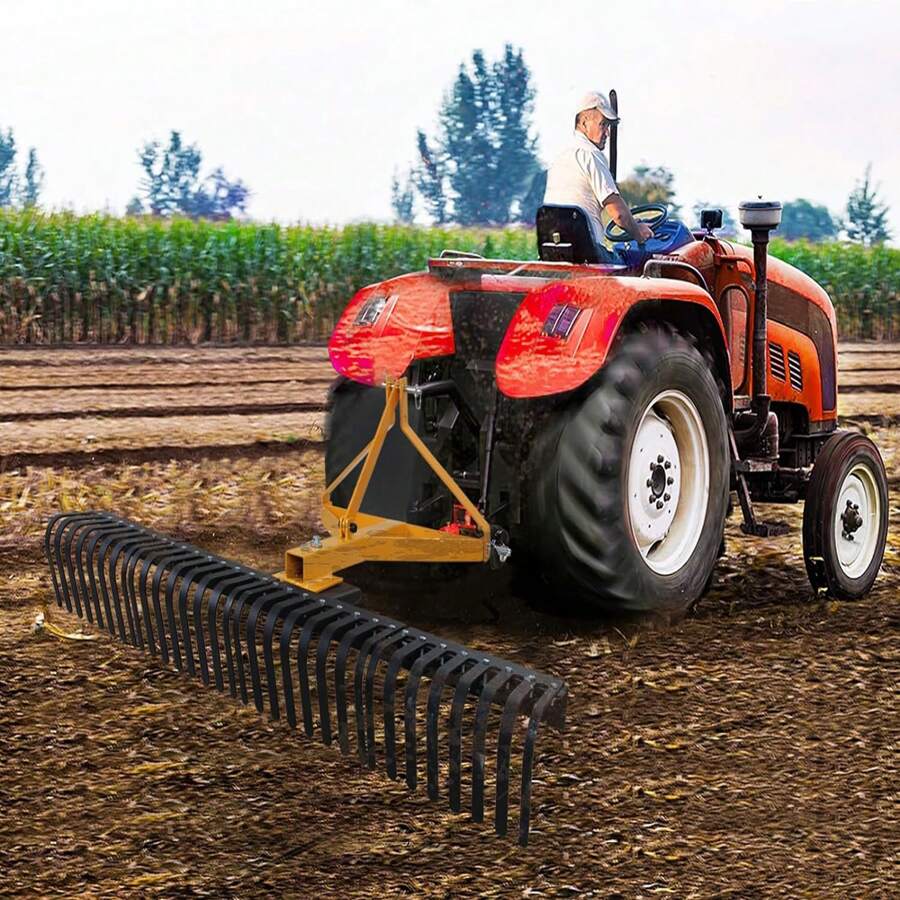 Landscape Rock Rake, 3 Point-Attach 5 FT Tow-Behind Tractor Rotatable ...