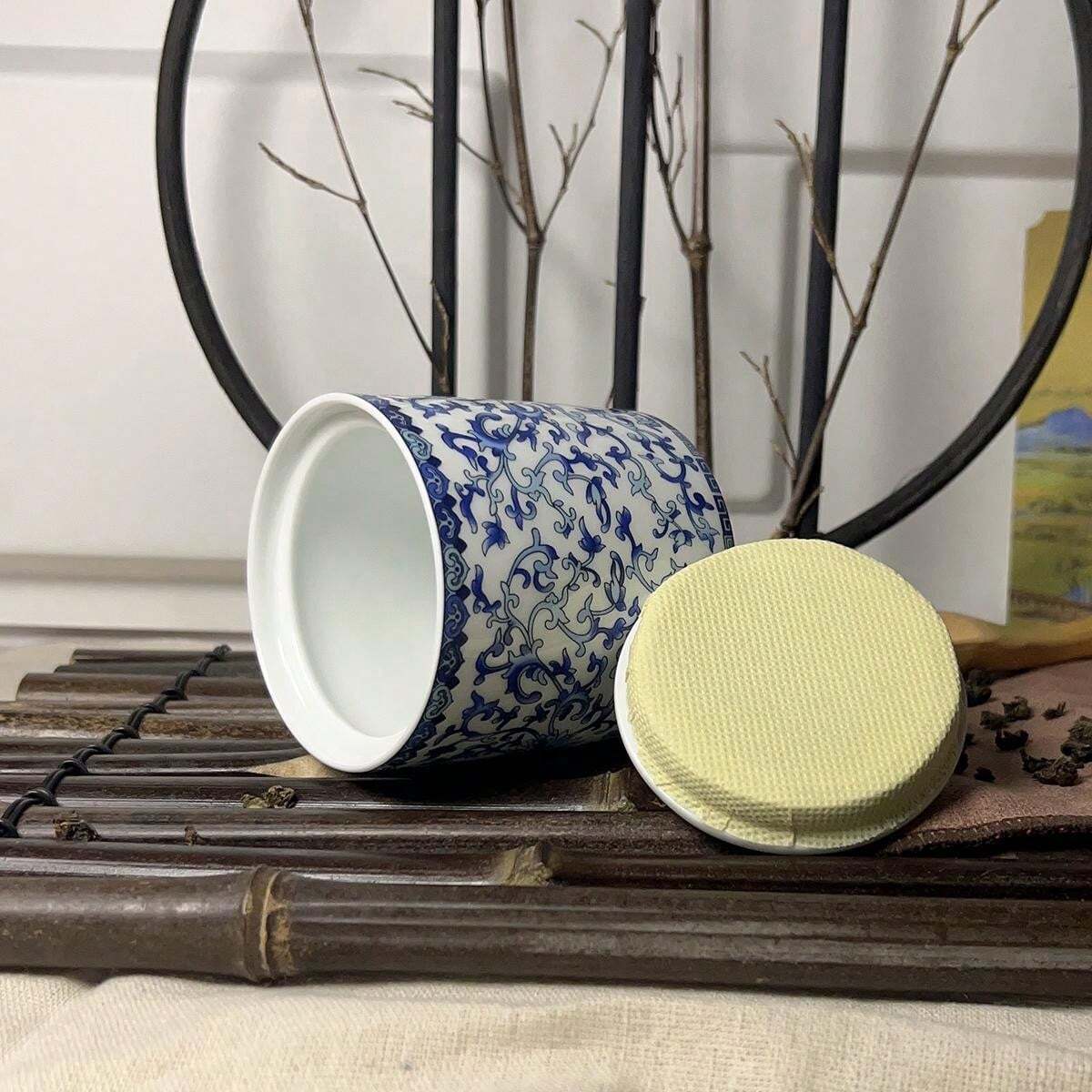 1pc Blue And White Porcelain Tea Caddy With Flower Pattern, Chinese ...