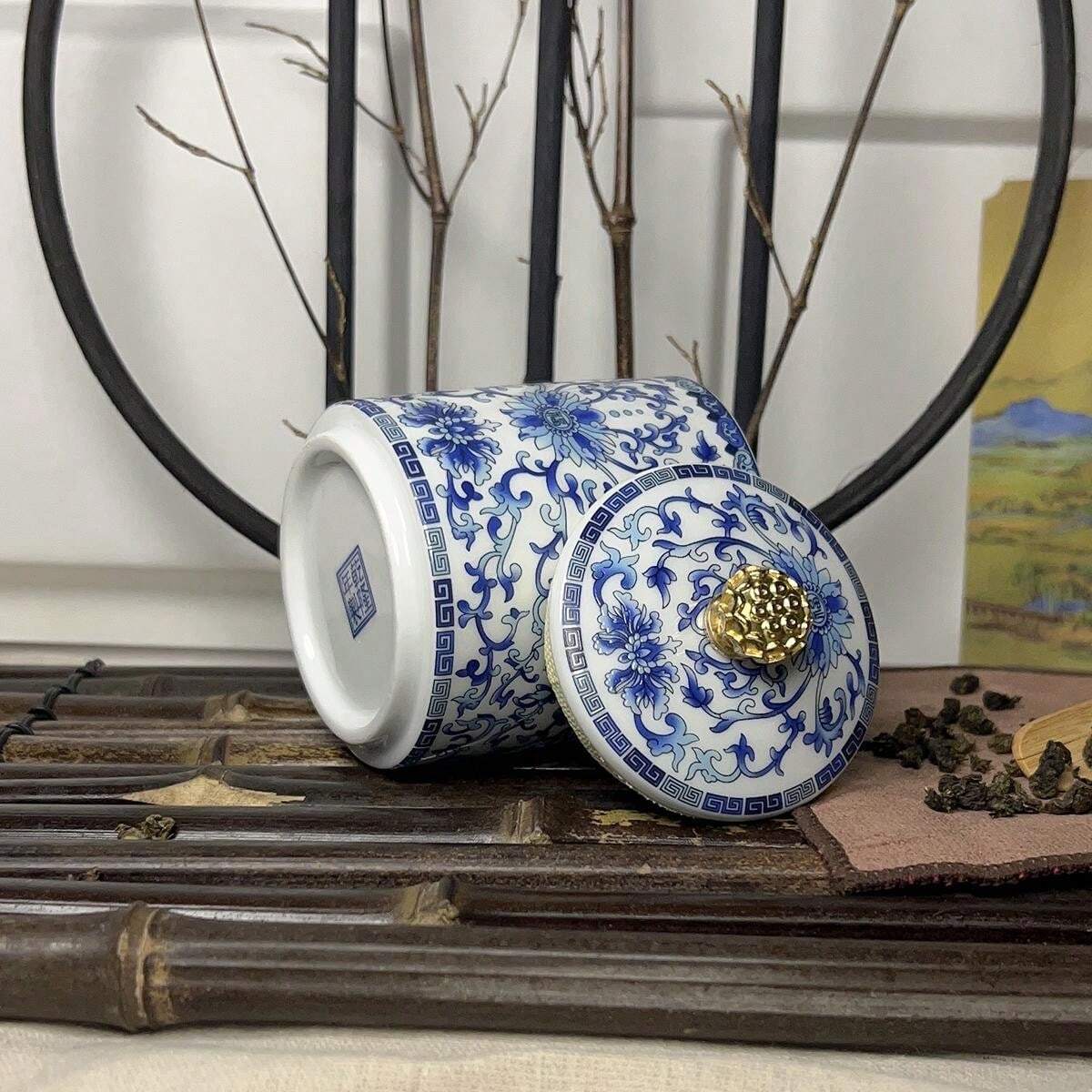 1pc Blue And White Porcelain Tea Caddy With Flower Pattern, Chinese ...
