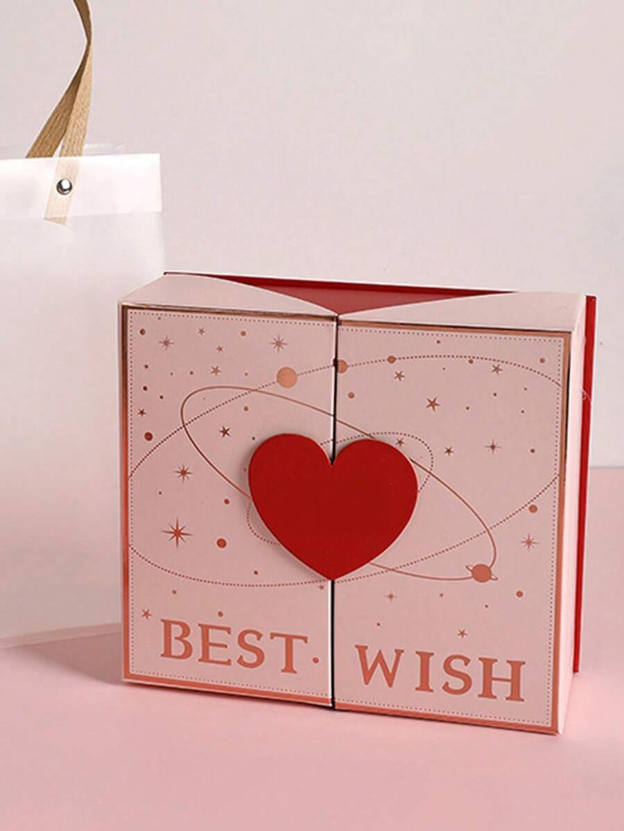1pc Girls' Luxury Gold Foil Double Door Gift Box, Pink Heart Shaped ...