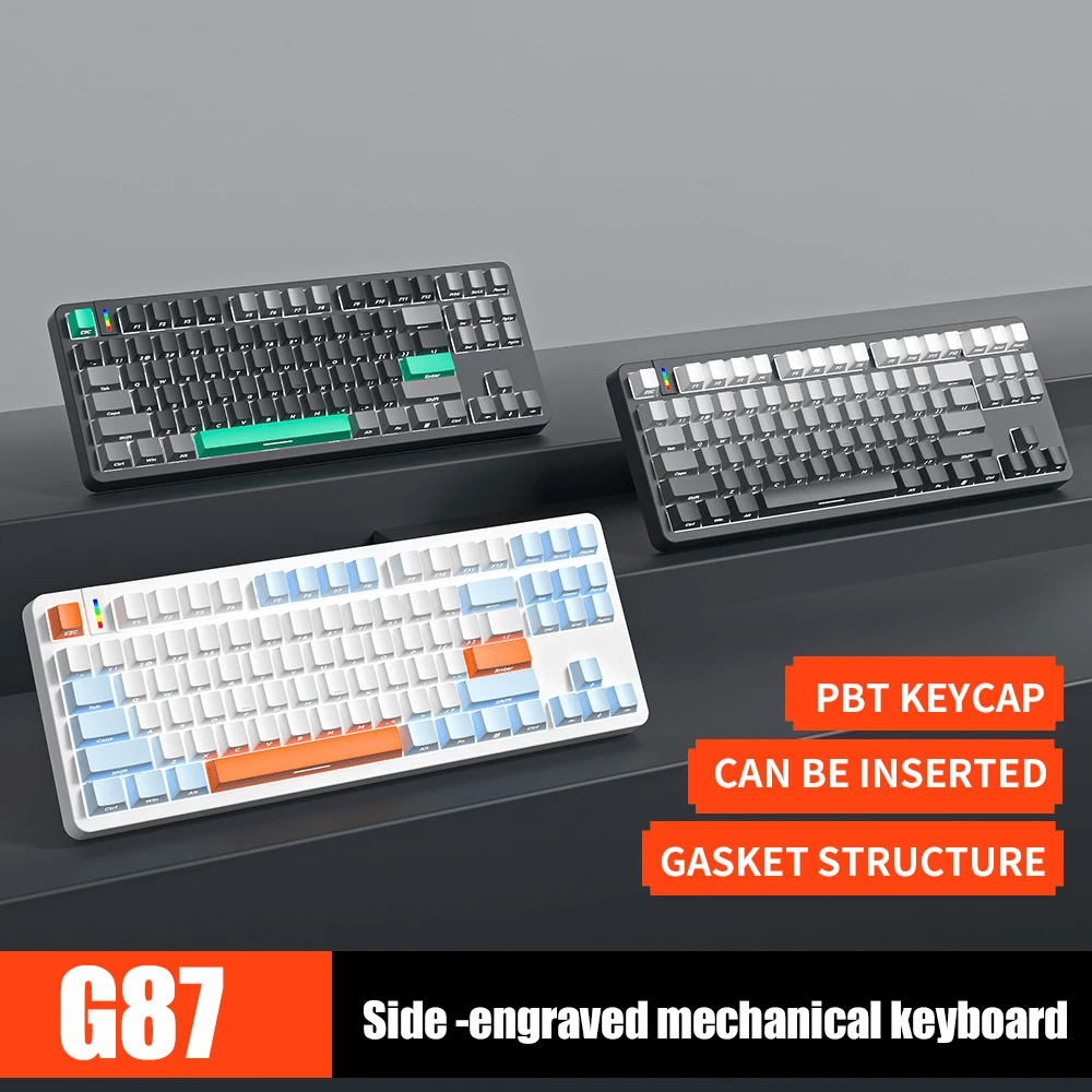 ZIFRIEND G87 Mechanical Keyboard 87 Keys Hotswap White Light Gasket With Linear Switch Wire ...