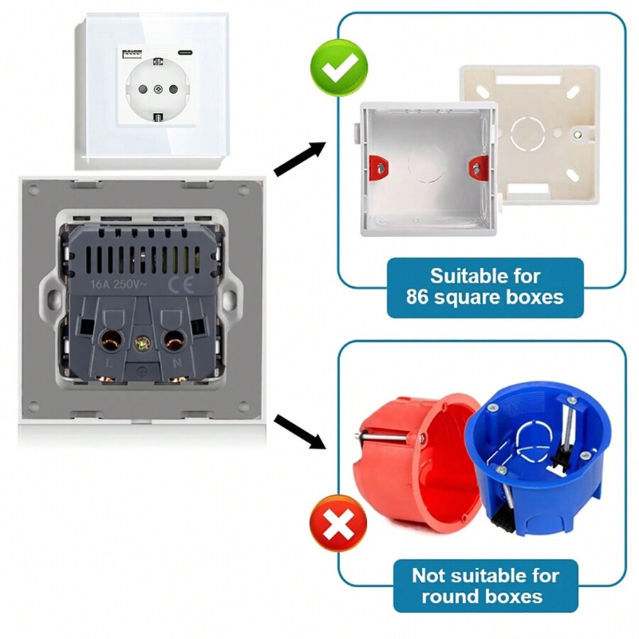 EU Household USB Wall Charger Socket With Type-C 2.1A USB Power Plug ...