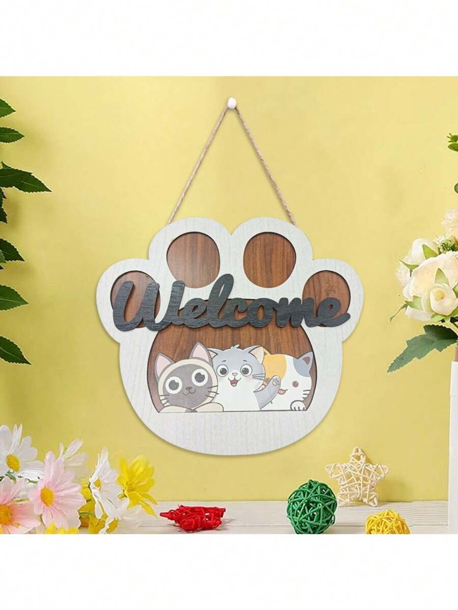 Vintage Creative Wooden Pet Plaque Cat Themed Decoration Welcome ...