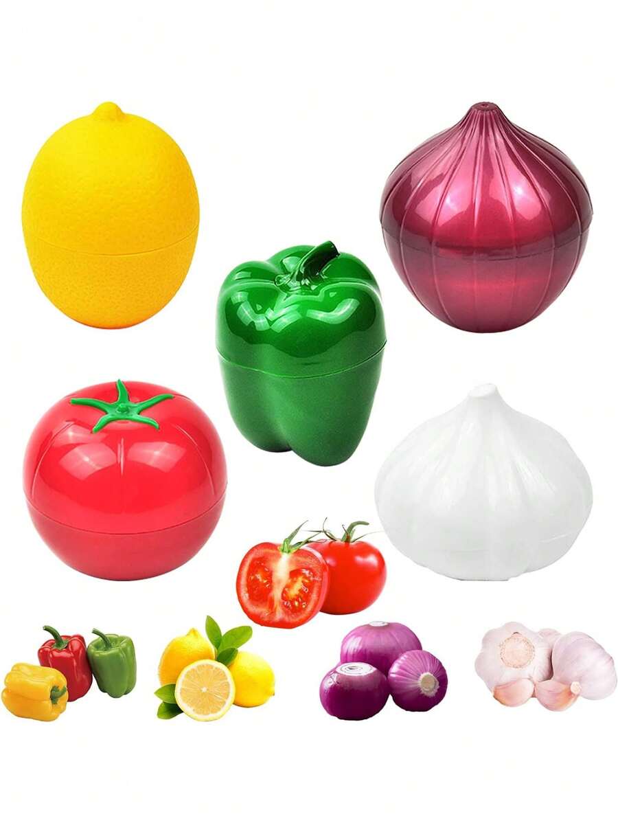 1pc/2pcs/4pcs/5pcs Vegetable-Shaped Plastic Food Storage Containers, Onion, Tomato, Lemon, Bell ...