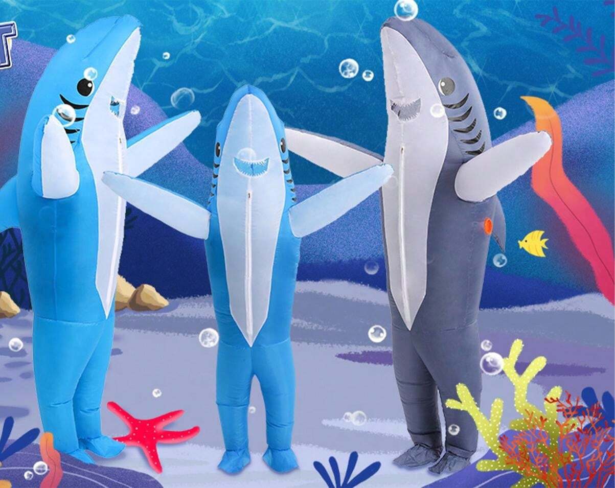 1pc Inflatable Shark Costume, Air Blow-Up Great White Shark Jumpsuit ...