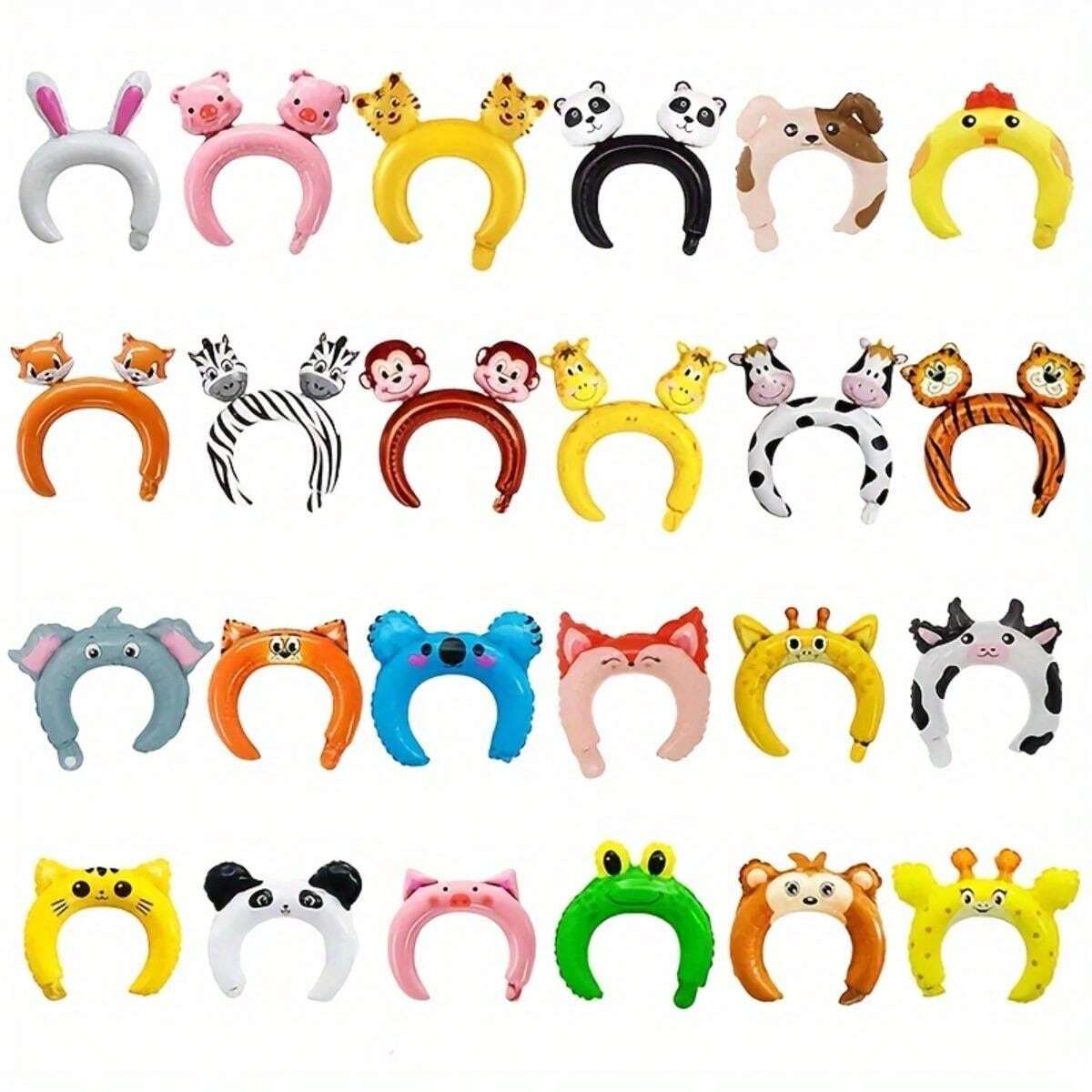 24 Pcs Inflatable Headbands With Zoo Animal Patterns, Cartoon Wild ...