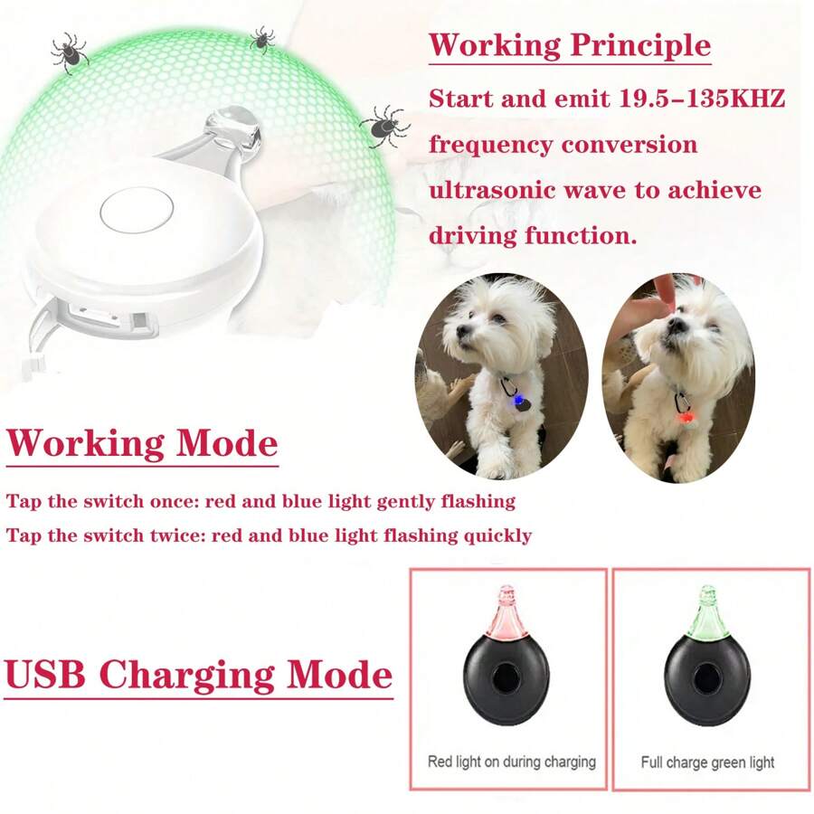 1pc Ultrasonic Flea And Tick Repeller For Pets,USB Rechargeable ...