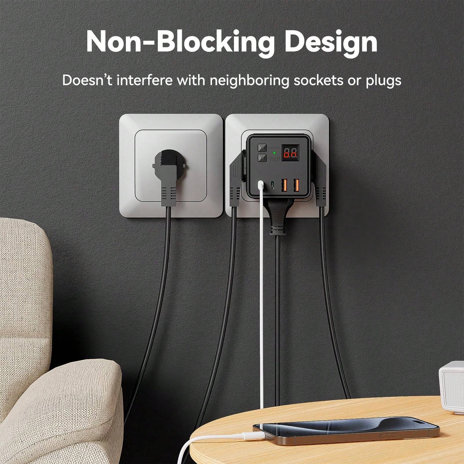 1pc 7-In-1 EU Power Strip With Surge Protector, 1.5m Extension Cord, 3 ...