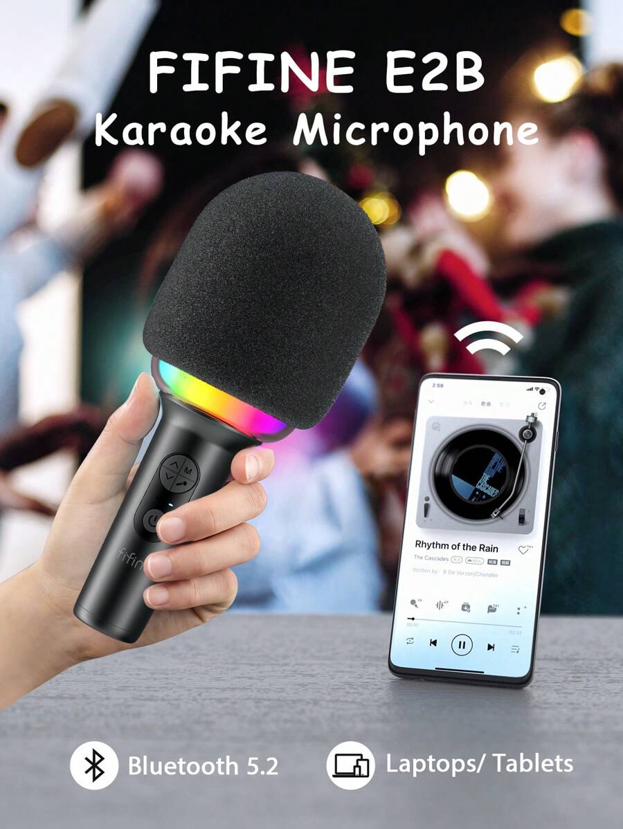 FIFINE ไมโครโฟนไร้สายแบบมือถือ FIFINE ที่ใช้งานร่วมกับบลูทูธ พร้อมลำโพง ...