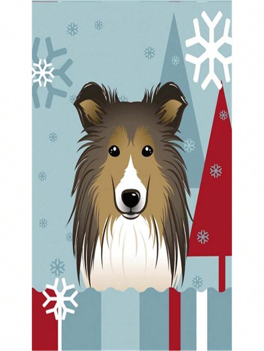Winter Holiday Sheltie Flag Canvas House Size | SHEIN USA