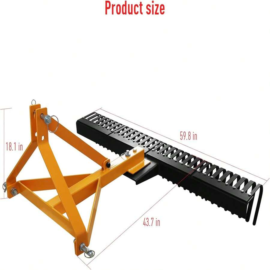 Landscape Rock Rake, 3 Point-Attach 5 FT Tow-Behind Tractor Rotatable ...