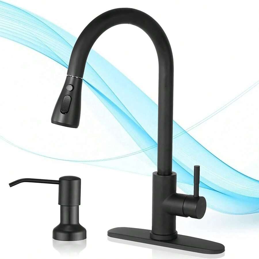 Kitchen Sink Faucet Swivel Single Handle Pull Down Mixer Tap With Soap ...