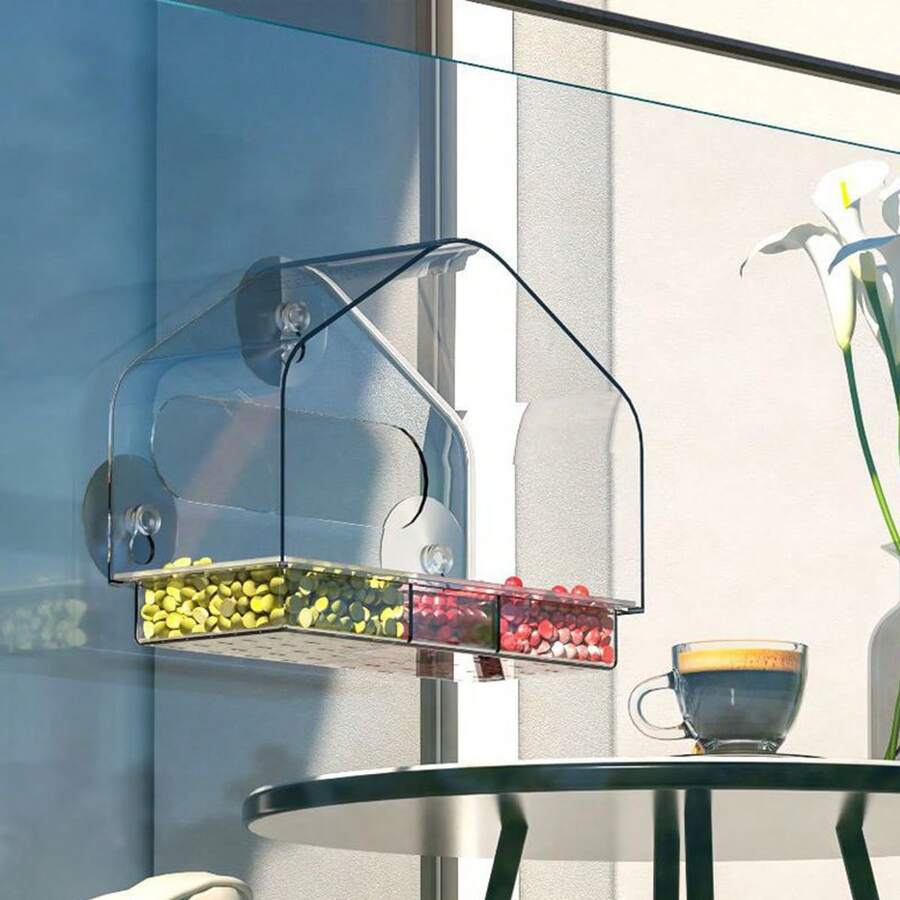 Clear Acrylic Window Bird Feeder With Strong Suction Cups, Drainage ...