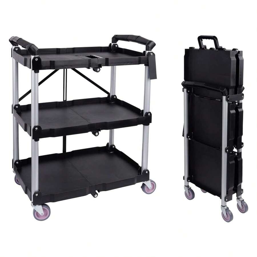 Portable Folding Collapsible Service Cart Foldable Service Cart 3 Tier ...