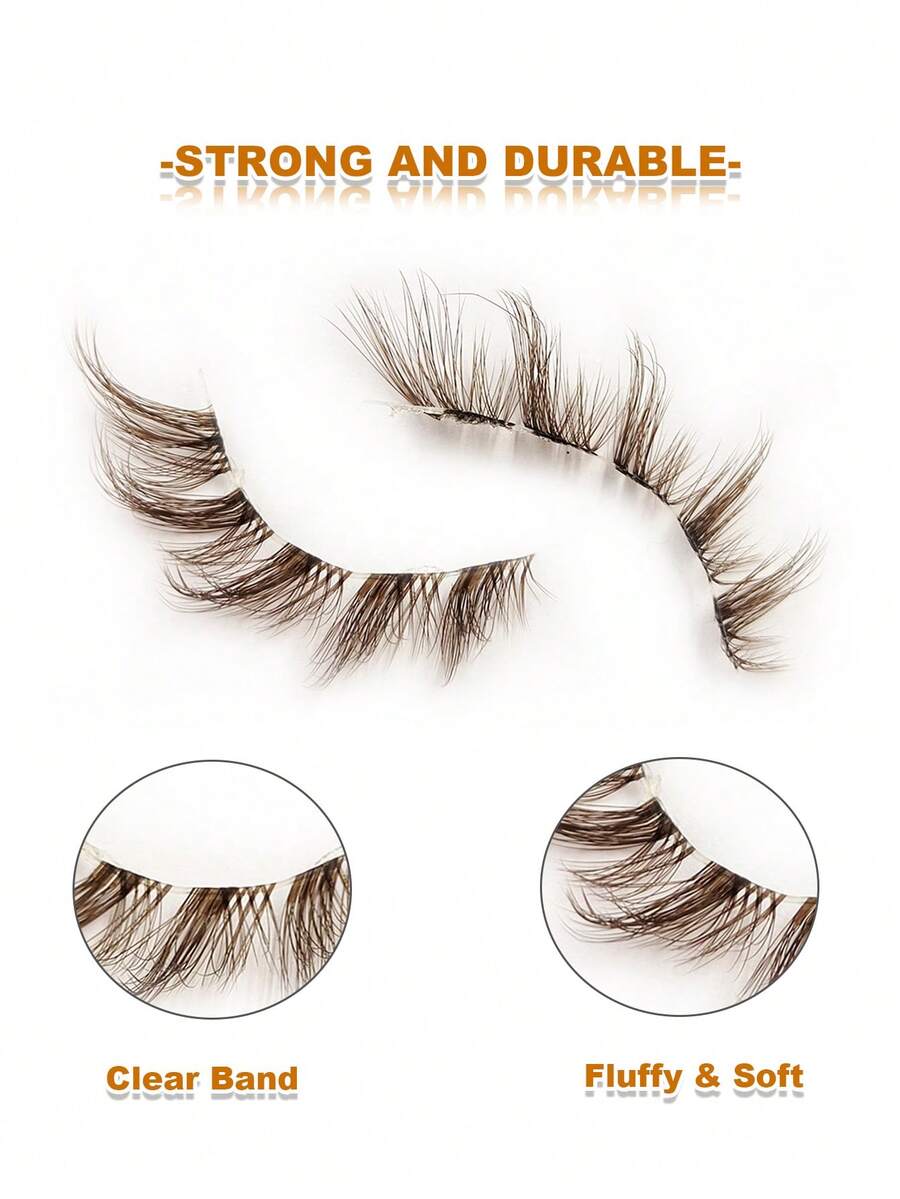 New 6 Pairs Fluffy Brown Lashes False Lashes Transparent Stem Invisible ...