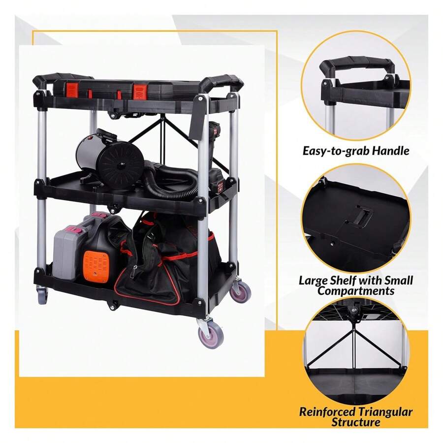 Portable Folding Collapsible Service Cart Foldable Service Cart 3 Tier ...