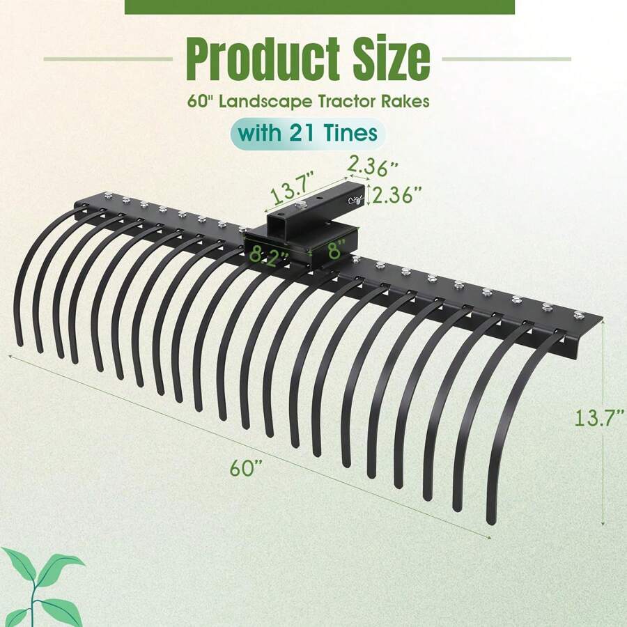60 Inch Landscape Rock Rake3 Point Attach Rake Fit For 2 Inch Receiver With 360 Degree Rotation 