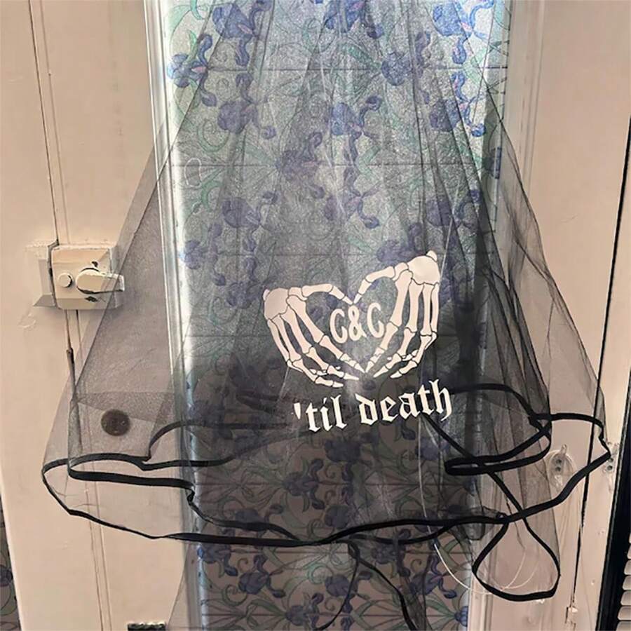 Personalised Custom 'til Death Bride And Groom Initials Goth Black Veil ...