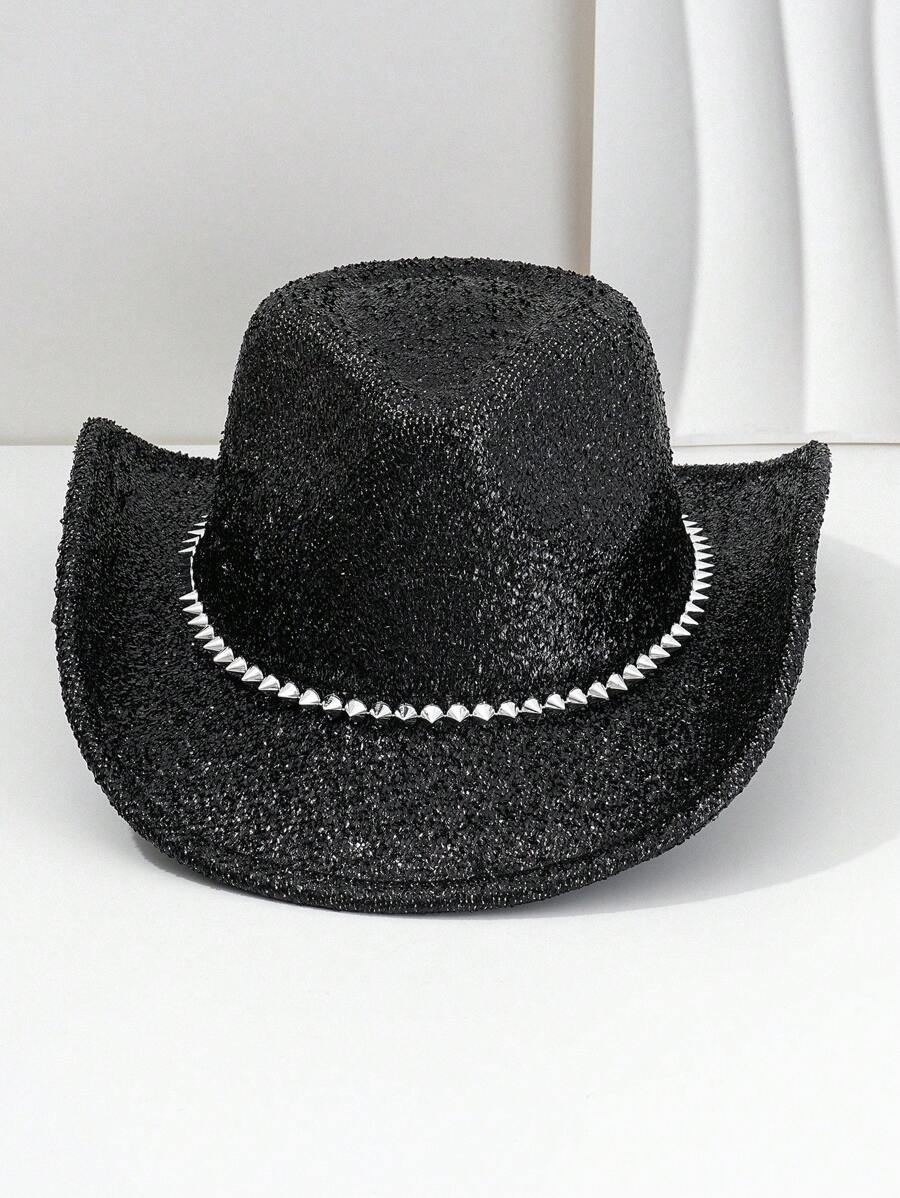 1pc Unique And Luxurious Unisex Cowgirl Hat, High Crown With Single-Row ...
