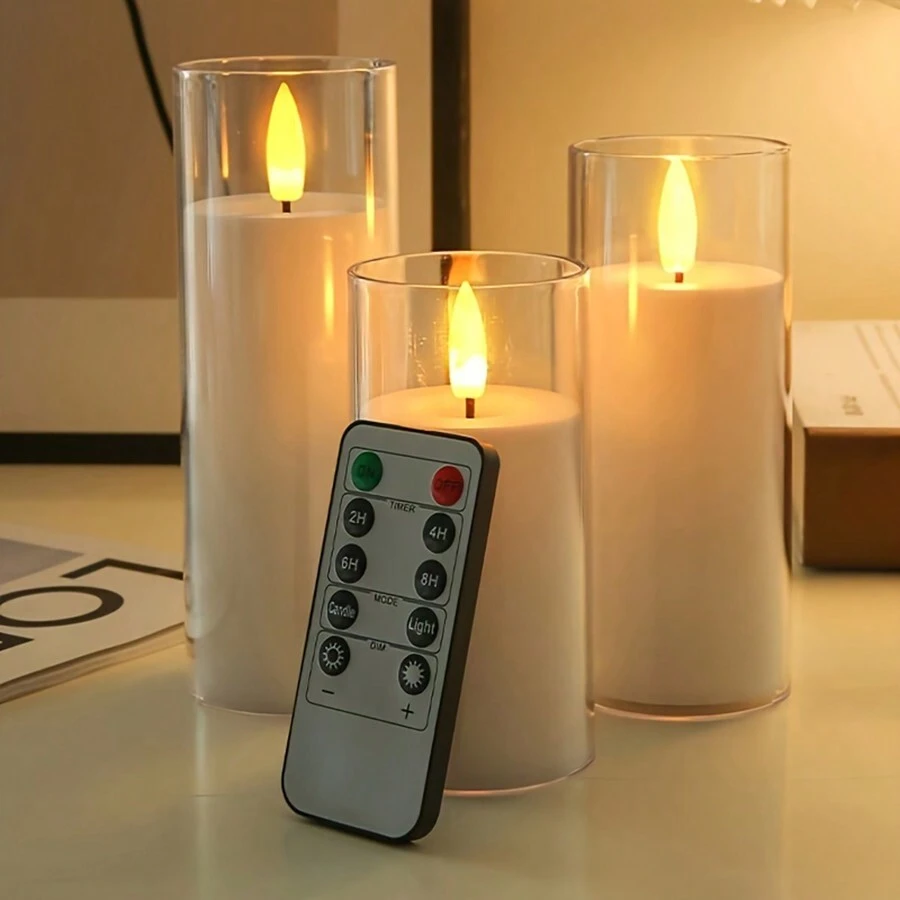 3PCS Flameless Pillar Candles Battery Operated With Remote Control And ...