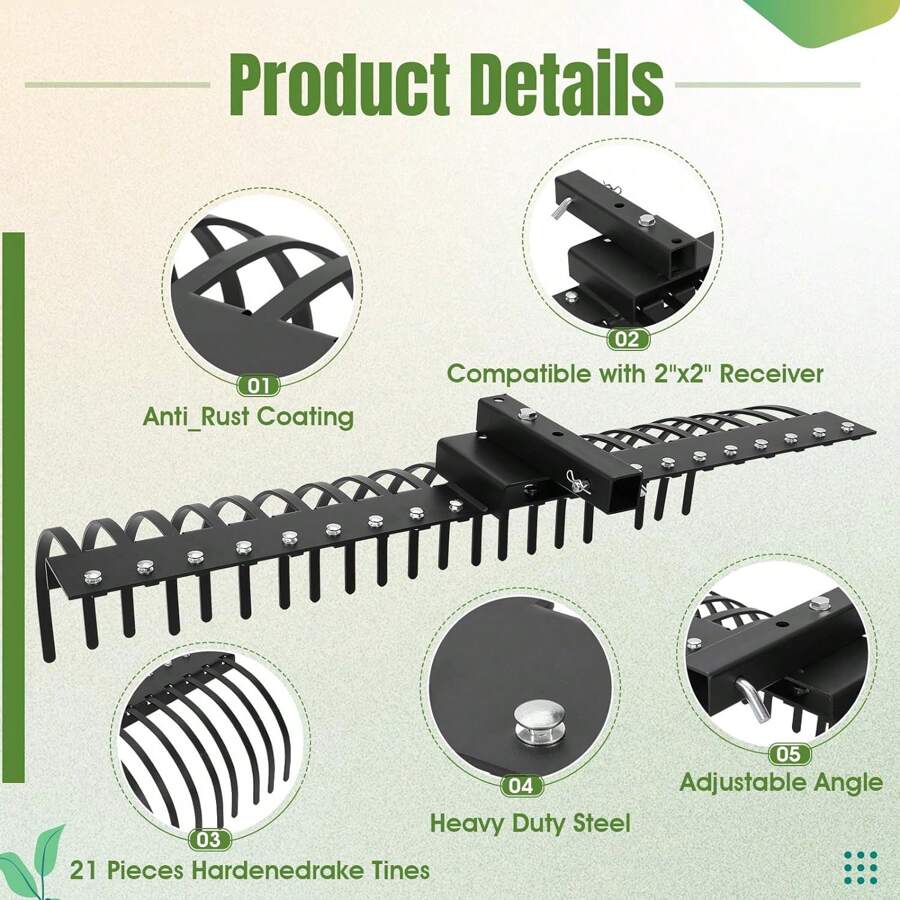 60 Inch Landscape Rock Rake,3 Point Attach Rake Fit For 2 Inch Receiver ...