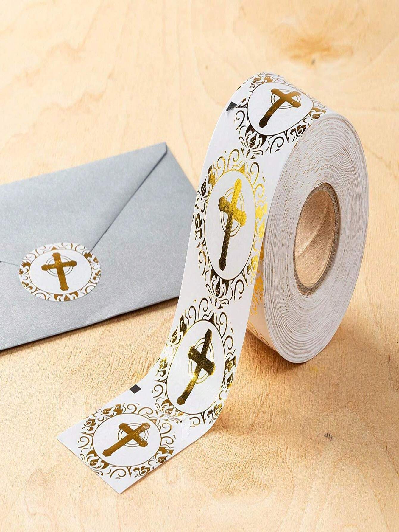 500pcs/Roll Gilded Round Cross Sticker 1 Inch Christian Prayer Sticker ...