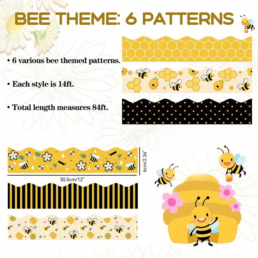 100Ft Bee Bulletin Board Borders Yellow Black Bee Honeycomb Flower ...