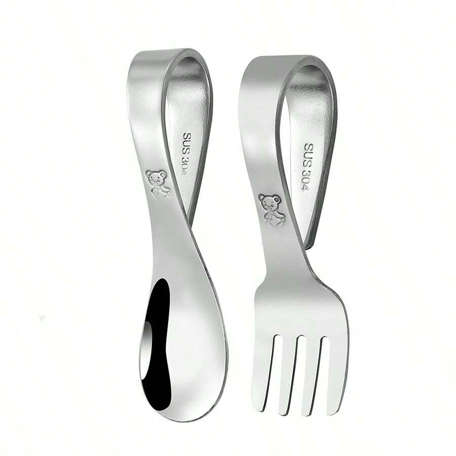 304 Stainless Steel Children's Spoon Fork With Bent Handle, Portable ...