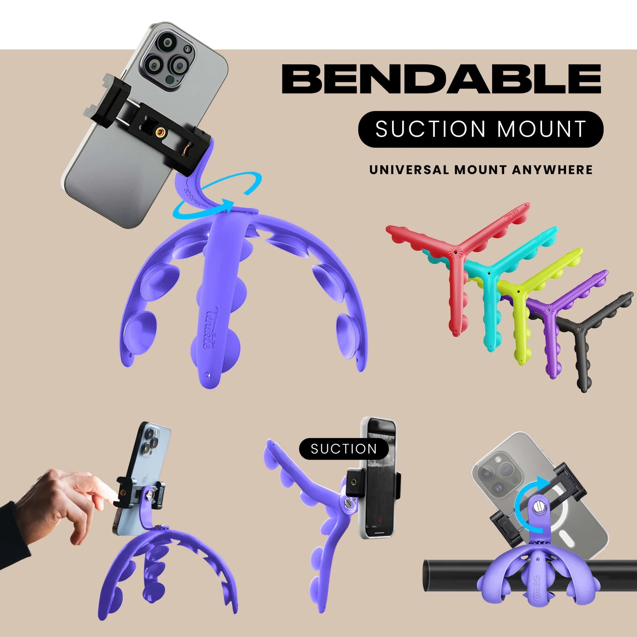 Tenikle Suction Mount, Ultimate Purple Silicone Flexible Suction Mount ...