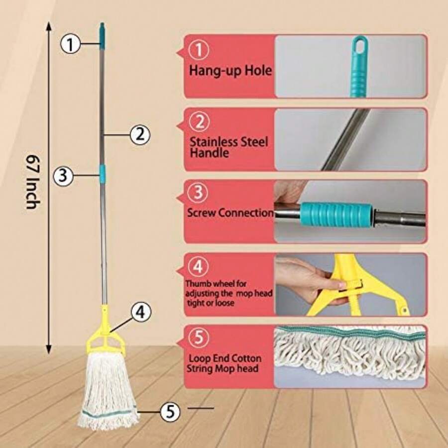 Loop-End String Wet Mop, Heavy Duty Commercial Industrial Dust Mop ...