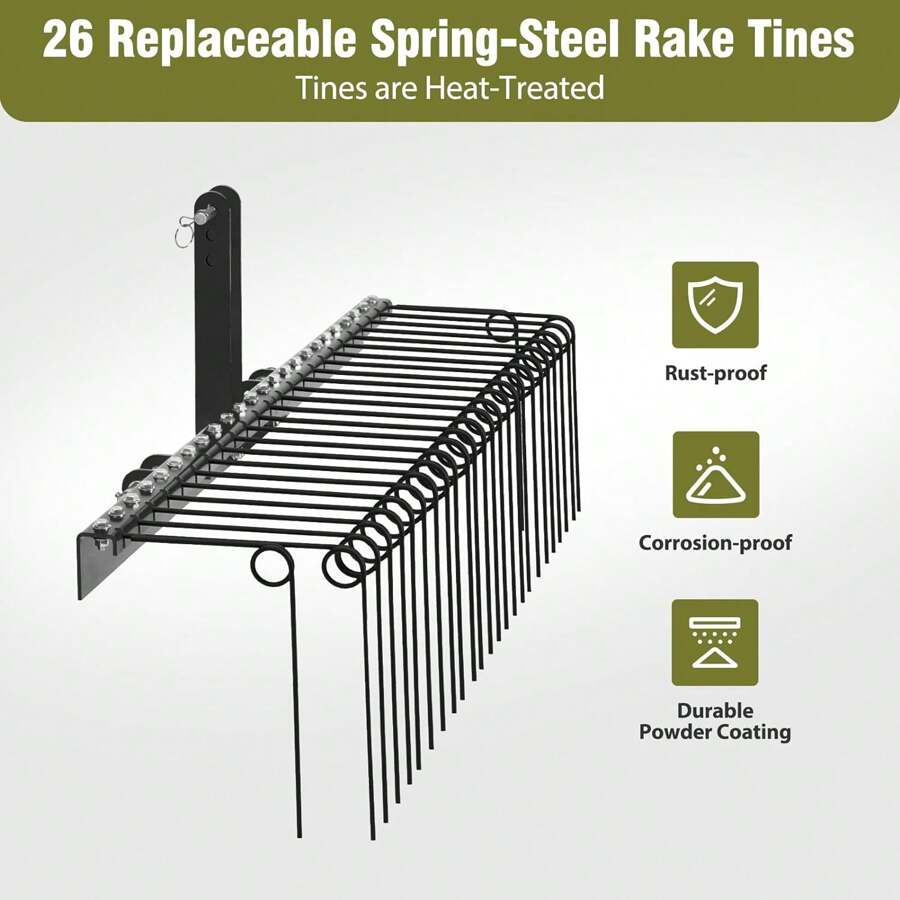 72 Inch Pine Straw Rake, 30 Coil Spring Tines Durable Powder Coated ...