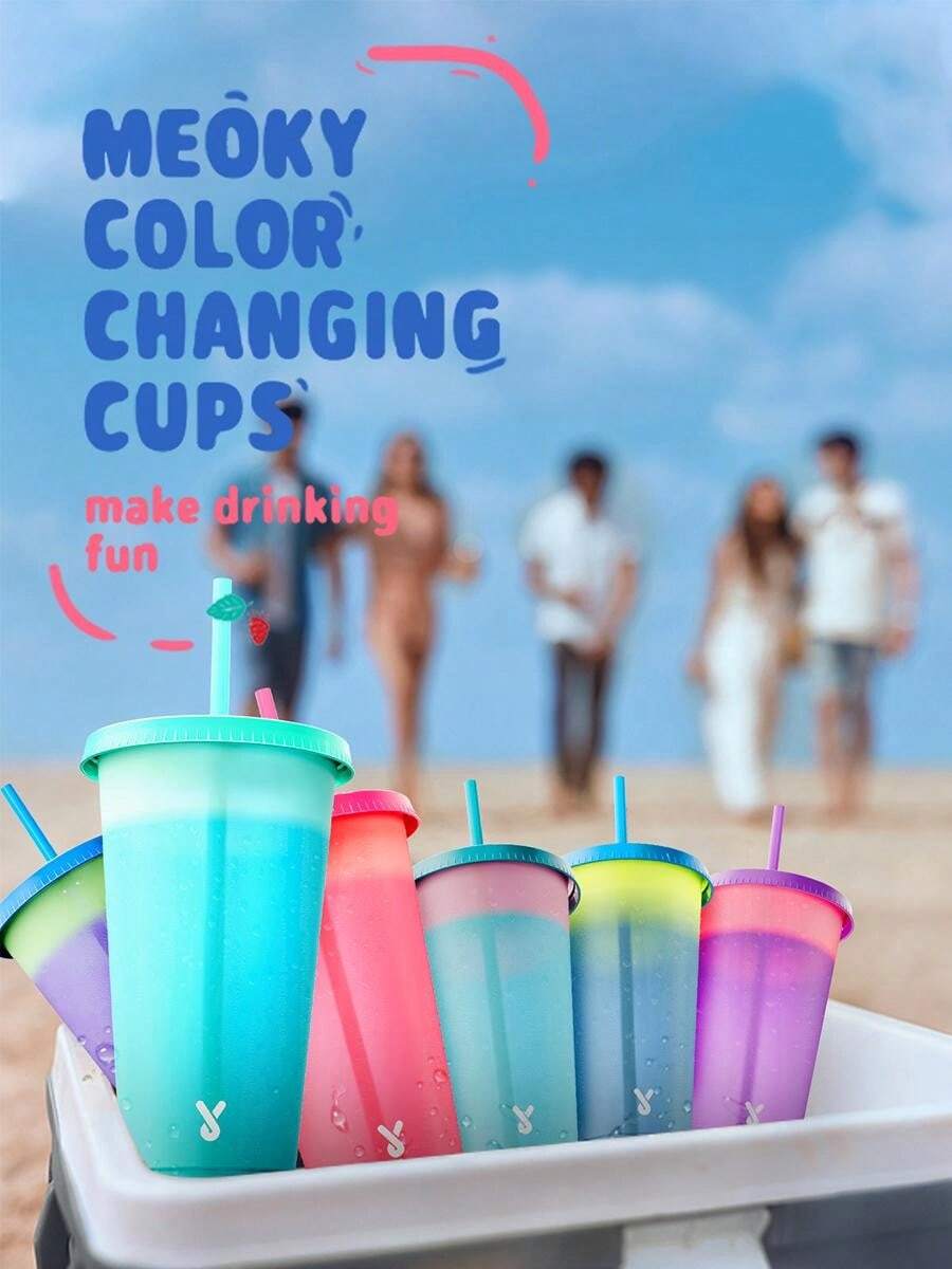 Meoky 6 Pack - 24oz Confetti Color Changing Cups With Lids And Straws ...
