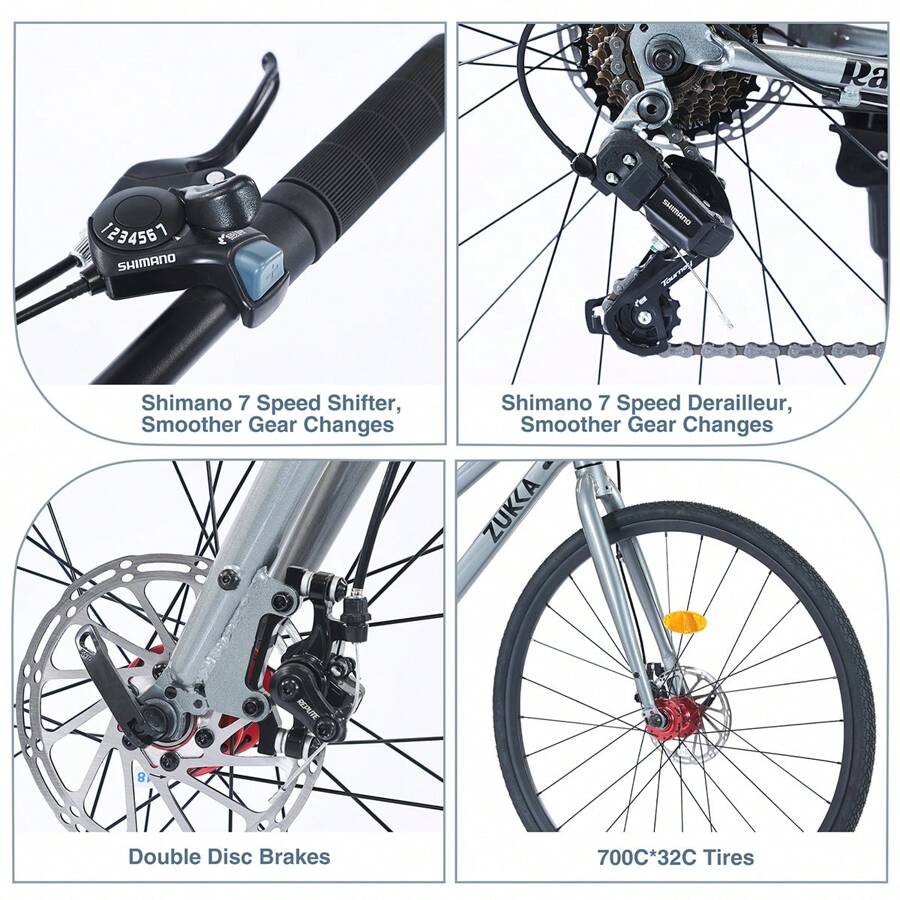 7 Speed Hybrid Bike Disc Brake 700C Road Bike For Men Women's City ...