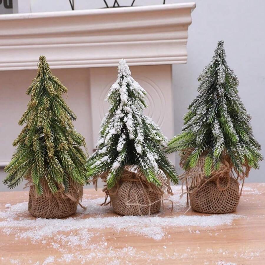 1 Pc/3 Options Desktop Miniature Snow Pine Tree Mini Christmas Trees ...