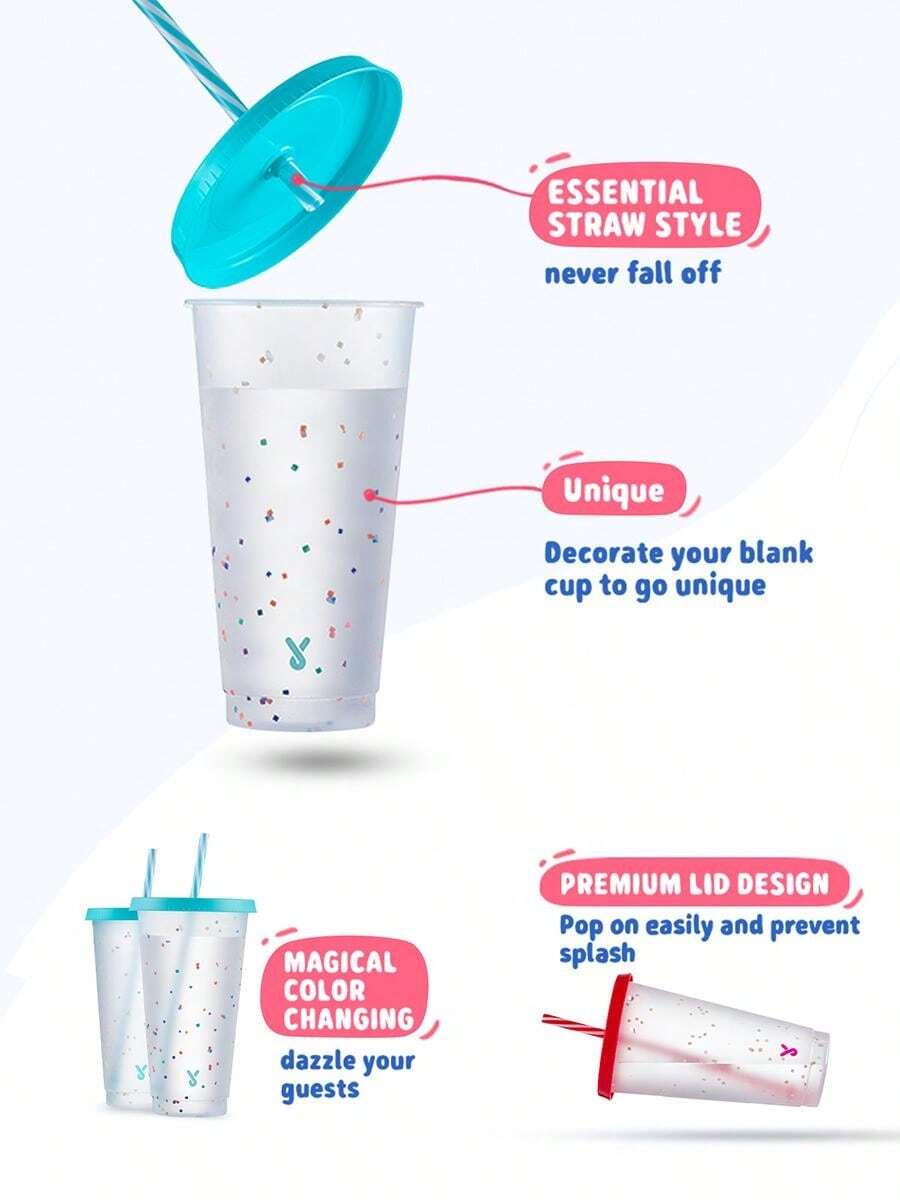 Meoky Confetti Color Changing Cups With Lids And Straws For Iced Coffee ...