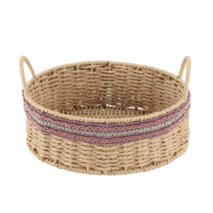 Woven Paper Rope Basket Round Storage Basket Small Basket With Handle ...