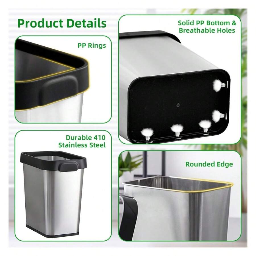 8 L / 2 Gallon Slim Stainless Steel Trash Can, 7 Inch Wide Small ...