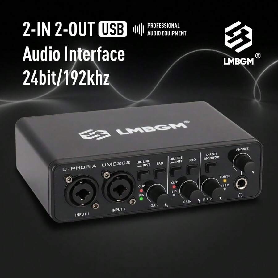 Interfaz de audio USB profesional LMBGM UMC202 para estudio, grabación ...