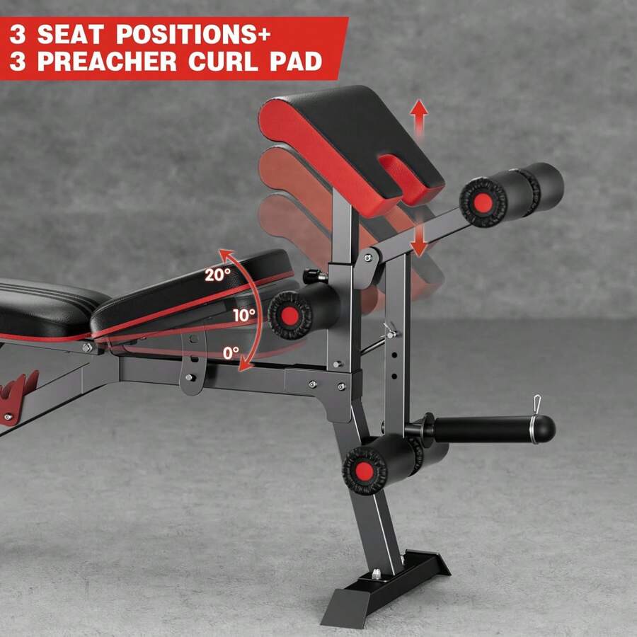 GIKPAL Adjustable Weight Bench With 6 Backrest Pad Positions, Workout ...