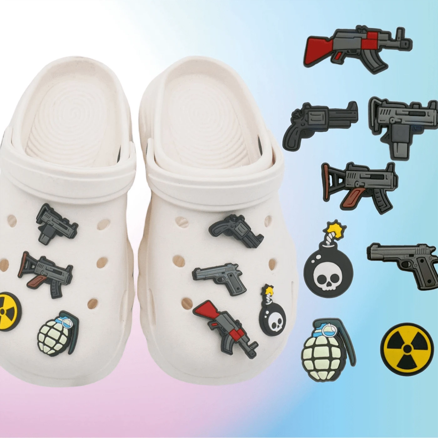 16pcs Firearm Pattern Shoe Charms Set For Clogs Bubble Slides Sandals ...