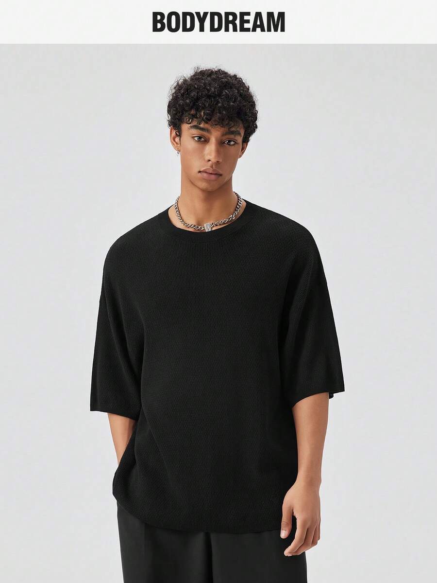 BODYDREAM Men's Texture Summer Loose Round Neck Short Sleeve T-Shirt | SHEIN USA