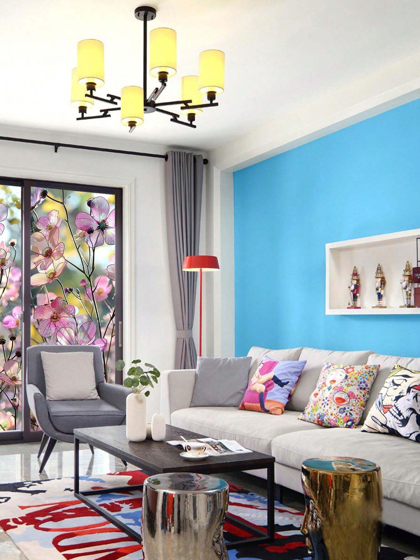 Colorful Floral Frosted Static Cling Glass Film, Non-Adhesive Anti-Peep ...