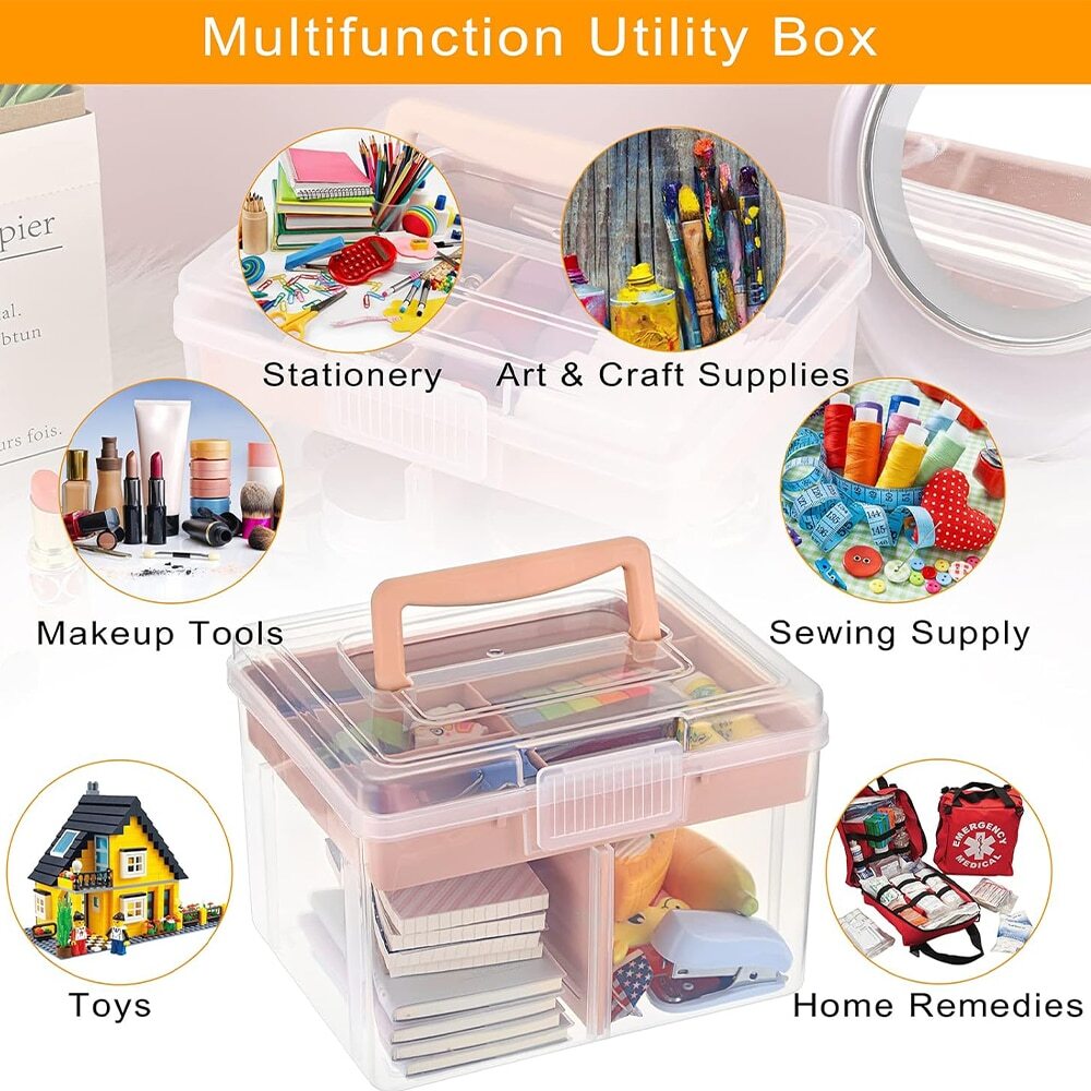Clear Small Plastic Storage Box With Handle & A Removable Tray ...