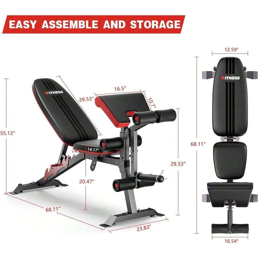 GIKPAL Adjustable Weight Bench With 6 Backrest Pad Positions, Workout Bench With Leg Extension ...