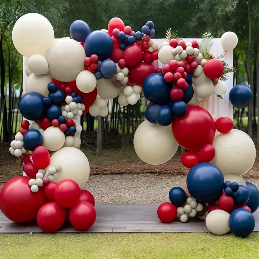 128pcs Navy Blue And Red Balloon Set, Including Sand And White Color ...