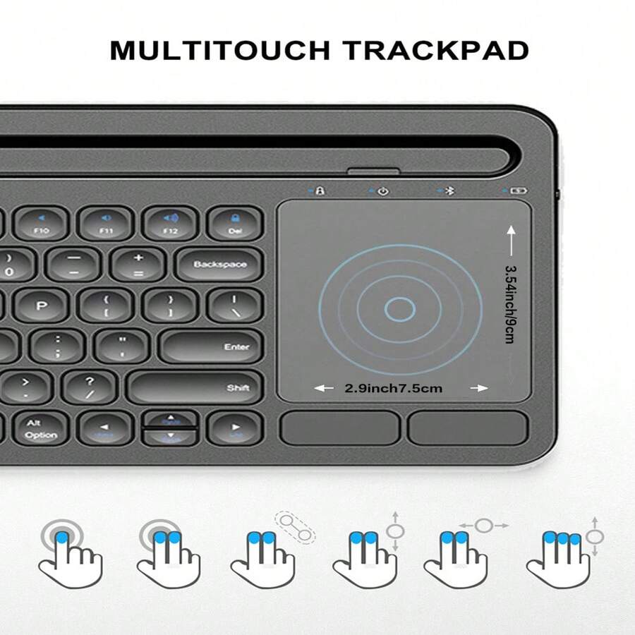 Silent Click Wireless Keyboard With Phone Holder And Multi-Touch Pad BT ...